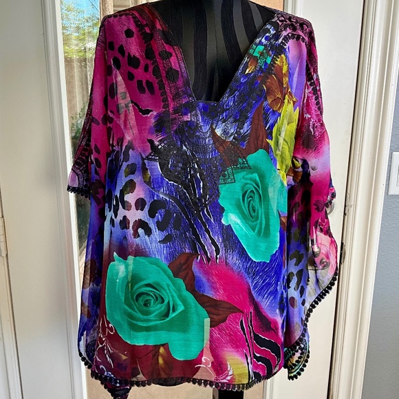 Calessa | Tops | Calessa Xl Sheer Art To Wear Embroidered Floral Top ...